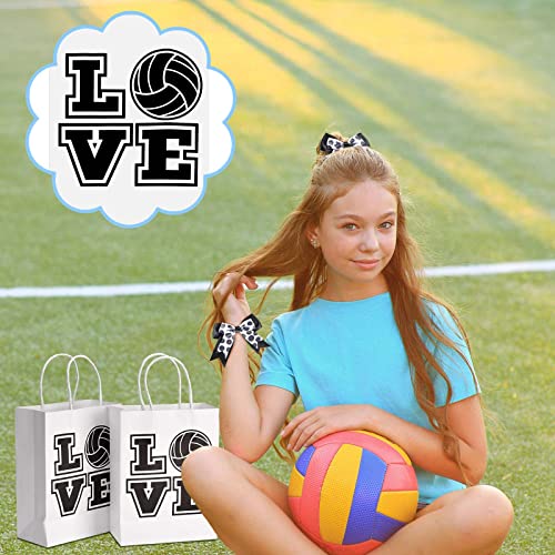 18 Pcs Volleyball Party Treat Bags Volleyball Goody Treat Bag with Handle Black Volleyball Paper Bag Kraft Goodie Candy Bags for Sport Theme Birthday Party Decor (White Backing,Love Style)