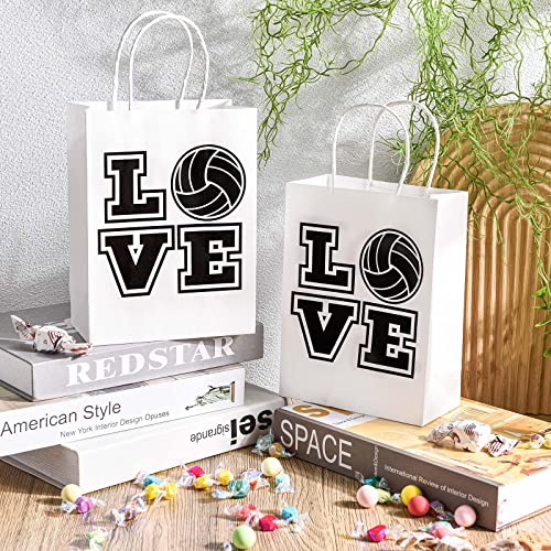 18 Pcs Volleyball Party Treat Bags Volleyball Goody Treat Bag with Handle Black Volleyball Paper Bag Kraft Goodie Candy Bags for Sport Theme Birthday Party Decor (White Backing,Love Style)