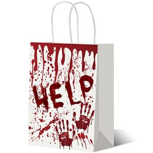 meanplan halloween bloody goodies candy bags horror bloody treat favor gift bags scary bloody handles paper bags for halloween bloody handprint party decorations (16 pieces)