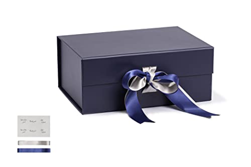 SKETCHGROUP Navy Blue Gift Box with 2 Ribbons for Luxury Packaging-Magnetic Closure- Sturdy-Foldable-Keepsake box (A5 SIZE)