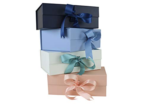 SKETCHGROUP Navy Blue Gift Box with 2 Ribbons for Luxury Packaging-Magnetic Closure- Sturdy-Foldable-Keepsake box (A5 SIZE)