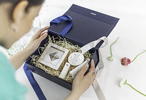 SKETCHGROUP Navy Blue Gift Box with 2 Ribbons for Luxury Packaging-Magnetic Closure- Sturdy-Foldable-Keepsake box (A5 SIZE)