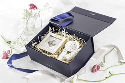 SKETCHGROUP Navy Blue Gift Box with 2 Ribbons for Luxury Packaging-Magnetic Closure- Sturdy-Foldable-Keepsake box (A5 SIZE)