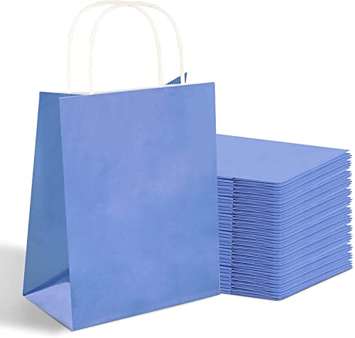 HaiQuan Blue Gift Bags 50Pcs 8 x 4.75 x 10 inchs Paper Gift Bags Medium Size Paper Gift Bags Bulk for Shopping, Packaging, Wedding, Retail, Party, Recycled（BLUE）