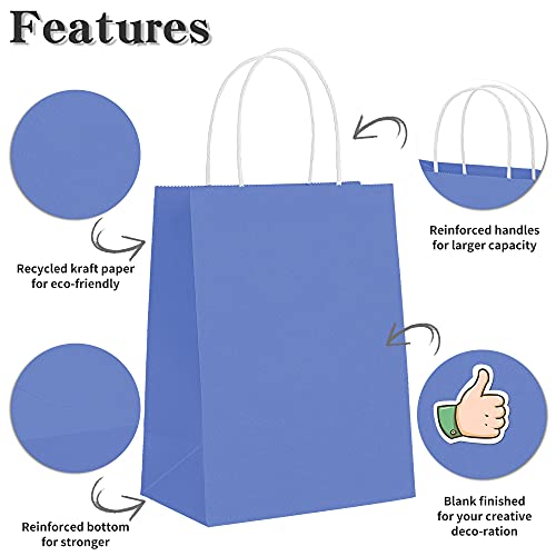 HaiQuan Blue Gift Bags 50Pcs 8 x 4.75 x 10 inchs Paper Gift Bags Medium Size Paper Gift Bags Bulk for Shopping, Packaging, Wedding, Retail, Party, Recycled（BLUE）