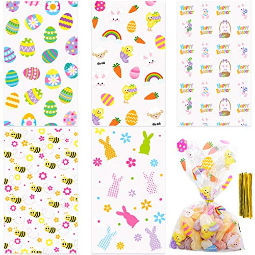 150 Easter Cellophane Bags Decorative Plastic Treat Bags for Homemade Candy Cookie Party Supply 10X6