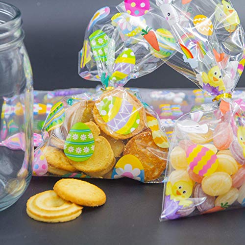 150 Easter Cellophane Bags Decorative Plastic Treat Bags for Homemade Candy Cookie Party Supply 10X6