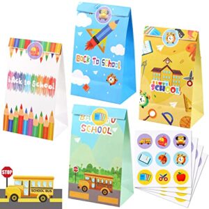 24 pieces welcome back to school party gift bags with 36 stickers,first day of school party paper goodie bags candy treat bags gift wrapping bags,perfect for school theme party classroom decorations supplies