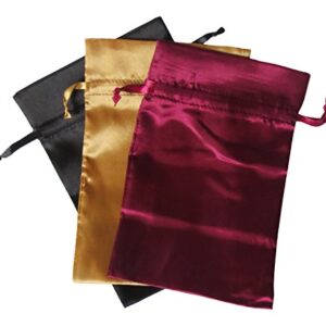 Tarot Bags Fall Colors Satin Bundle of 3: Wine Black and Gold (6" X 9" Each)