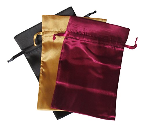 Tarot Bags Fall Colors Satin Bundle of 3: Wine Black and Gold (6" X 9" Each)