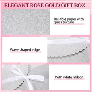 12 Pack Gift Boxes with Ribbons 8 x 8 x 4 Inch Present Boxes with Lids and Greeting Cards Elegant Paper Gift Wrap Boxes Bridesmaid Proposal Boxes for Wedding Birthday Christmas Party (Shiny Silver)