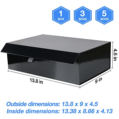 Aimyoo 1 Pack Big Black Magnetic Gift Boxes with Lids 13.8x9x4.3 inch, Groomsman Bridesmaid Proposal Box, Rectangle Collapsible Box for Storage Graduation