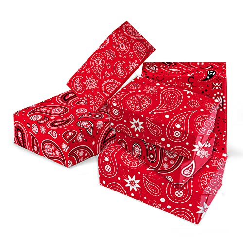 OXYLIPO 8 Sheets Red Bandana Gift Wrapping, 4 Patterns Red bandanas Paisley Print Recyclable Wrapping Paper for Kids Girls Boys Present Birthday Party Baby Shower Western Cowboy Theme Gift Wrap