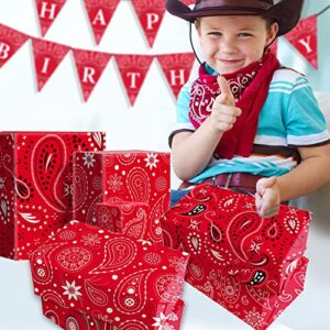 OXYLIPO 8 Sheets Red Bandana Gift Wrapping, 4 Patterns Red bandanas Paisley Print Recyclable Wrapping Paper for Kids Girls Boys Present Birthday Party Baby Shower Western Cowboy Theme Gift Wrap