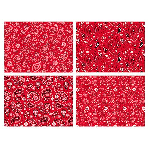 OXYLIPO 8 Sheets Red Bandana Gift Wrapping, 4 Patterns Red bandanas Paisley Print Recyclable Wrapping Paper for Kids Girls Boys Present Birthday Party Baby Shower Western Cowboy Theme Gift Wrap