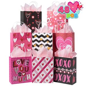 joyin 48 pcs valentine’s day red pink gift bags with handle 7.2×9 inch, paper wrapping kraft bags for funny gifts novelty gifts valentines day gift bags giving