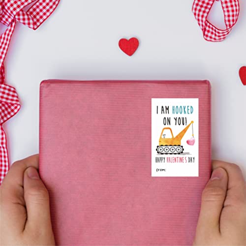 2.1" x 3.5" Valentine's Day Gift Wrap Self Adhesive Stickers | Construction Theme Happy Valentine's Day Gift Wrapping Decorations and Supplies for Kids | 40 Gift Stickers-BGJ-001