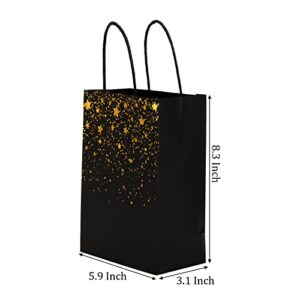 Nicunom 60 Pack Paper Gift Bags, 8.3 x 5.9 x 3.1 Inch Black Gold Gift Bags Bronzing Stars & Heart Gift Bags Bulk Kraft Party Favor Bags with Handle for Wedding Birthday Halloween Mother' Day Christmas Anniversary