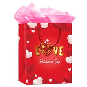 whatsign valentine gift bags happy valentines day gift bags with handles 11.5″ valentine’s paper gifts bags with tissue paper valentines gifts bags for her him girlfriend boyfriend wife husband women