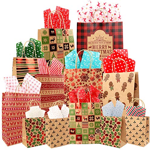 200pcs Christmas Tissue Paper for Gift Wrapping, 16 Different Style Wrapping for Christmas Boxes, Xmas Wrapping Bags and Wine Bottles