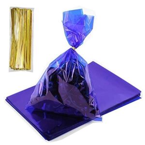 Blue Cellophane Bags 100 pcs Cellophane Wrap Bags with Twist Ties for Bakery Cookies Sweets Snacks Candies Dessert Transparent Color (Blue)