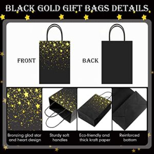 32 Pcs Black Gold Gift Bags New Years Eve Party Favor Bags 32 Pcs Black and Gold Tissue Paper for Gift Bags Gold Black Gift Bags with Handles New Years Eve Gift Bags with Stars Heart for Wedding