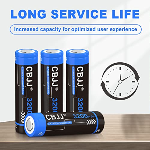 CWUU 18650 Rechargeable Battery 18650 Battery 3.7V 3200mAh US Shipping(Flat Top, 2 Pack, Blue)