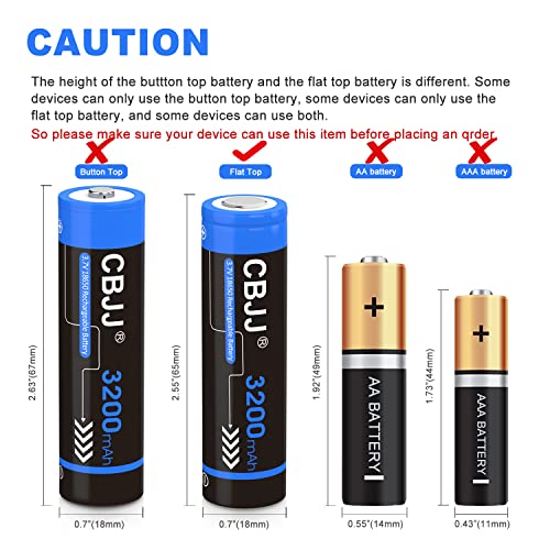 CWUU 18650 Rechargeable Battery 18650 Battery 3.7V 3200mAh US Shipping(Flat Top, 2 Pack, Blue)