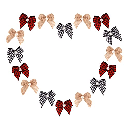 Meseey 60pcs 1" Mini Buffalo Check Plaid Red and Black Ribbon Burlap Bow White and Black Gingham Ribbon Double Bows for Packages Gift Wrapping Christmas Decoration