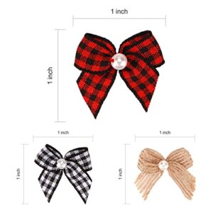 Meseey 60pcs 1" Mini Buffalo Check Plaid Red and Black Ribbon Burlap Bow White and Black Gingham Ribbon Double Bows for Packages Gift Wrapping Christmas Decoration