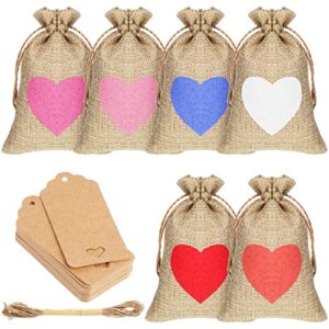 36 pieces valentine’s day heart burlap bags with drawstring gift bags 6 x 4 inch party favor bag mini rustic pouches heart burlap bags with tags and rope for valentine’s day wedding bridal shower