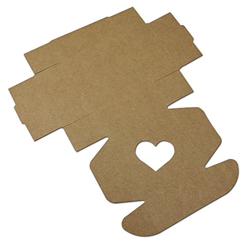 FERENLI 20Pcs Brown Mini Kraft Paper Box with Heart Shaped Window Gift Craft Candy Chocolate Paper Packaging Boxes 3x3x1.2 inch