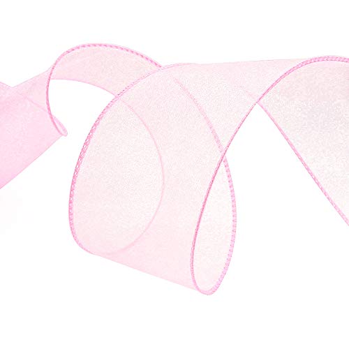 CT CRAFT LLC Sheer Organza Wired Ribbon for Home Decor, Gift Wrapping, DIY Crafts, 2.5” x 25 Yards x 2 Rolls - Pink