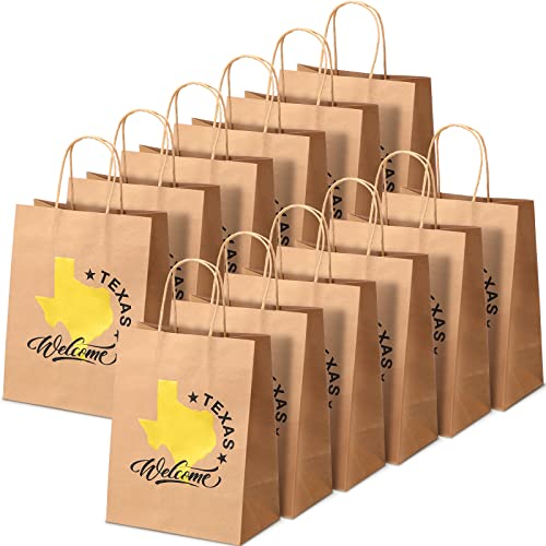 Hotop 12 Pcs State of Texas Shape Paper Gift Bags with Gold Foil Welcome Shopping Bags Kraft Paper Bags Brown Bags with Handles