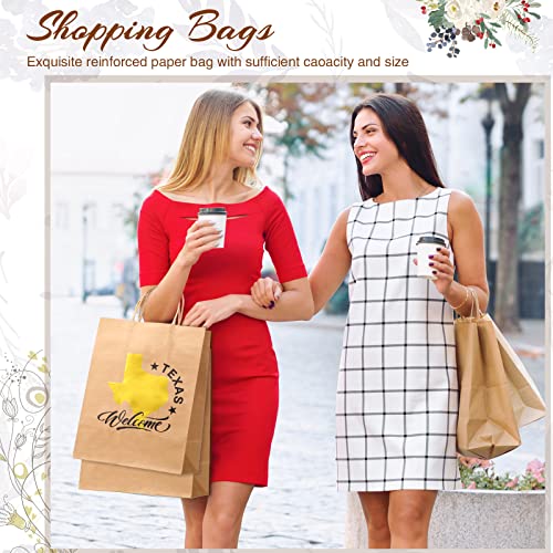 Hotop 12 Pcs State of Texas Shape Paper Gift Bags with Gold Foil Welcome Shopping Bags Kraft Paper Bags Brown Bags with Handles