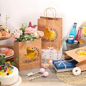 Hotop 12 Pcs State of Texas Shape Paper Gift Bags with Gold Foil Welcome Shopping Bags Kraft Paper Bags Brown Bags with Handles