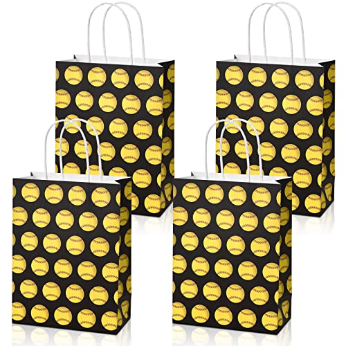 Outus 18 Pieces Softball Party Treat Bags Softball Gift Bags Softball Goodie Favor Treat Bags Softball Present Bags Kraft for Sport Birthday Party Decorations Supplies (Stylish Style)