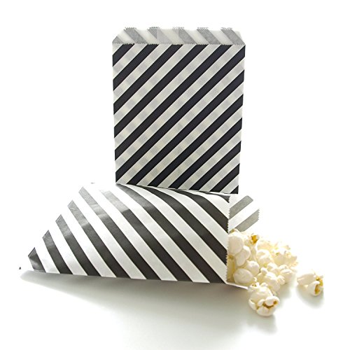 AKOAK 50 Pcs 5 x 7 Inches White and Black Striped Paper Bags,Holiday Wedding Christmas Favor Candy Treat Bags