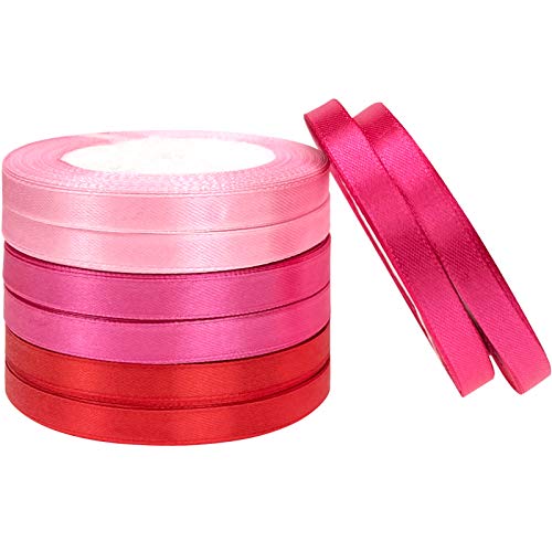 Llxieym Valentine's Day Satin Ribbon Gift Wrapping Ribbon for Valentine's Day Wedding Crafts Decoration DIY Supplies, 0.39 Inch Wide (red, Rose, Peach, Pink)