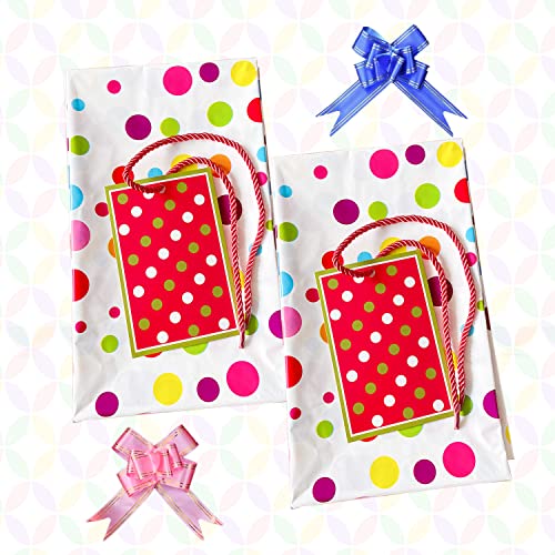 2 Pieces Large Plastic Gift Bags(36x56inch), Jumbo Present Bags with Dot Pattern and Pull Flowers for Huge Gifts , Reusable Giant Wrap Bags with Rope for Baby Shower, Birthday, Party, Wedding, Engagement Party, Christmas