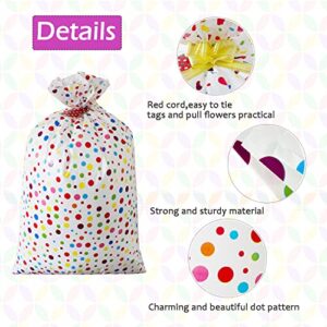 2 Pieces Large Plastic Gift Bags(36x56inch), Jumbo Present Bags with Dot Pattern and Pull Flowers for Huge Gifts , Reusable Giant Wrap Bags with Rope for Baby Shower, Birthday, Party, Wedding, Engagement Party, Christmas