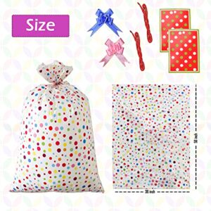 2 Pieces Large Plastic Gift Bags(36x56inch), Jumbo Present Bags with Dot Pattern and Pull Flowers for Huge Gifts , Reusable Giant Wrap Bags with Rope for Baby Shower, Birthday, Party, Wedding, Engagement Party, Christmas