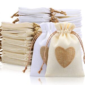 60 pieces 4 x 5.5 inch burlap gift bags with drawstring burlap heart pouches drawstring burlap heart bags natural rustic mini burlap pouch for storage wedding party birthday christmas jewelry