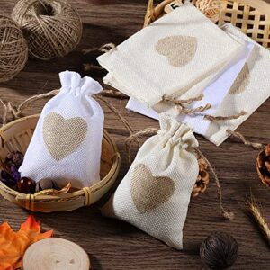 60 Pieces 4 x 5.5 Inch Burlap Gift Bags With Drawstring Burlap Heart Pouches Drawstring Burlap Heart Bags Natural Rustic Mini Burlap Pouch for Storage Wedding Party Birthday Christmas Jewelry