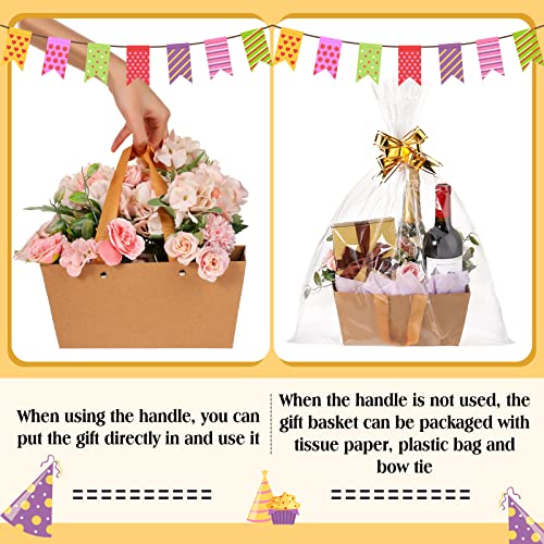 30 Pieces Baskets with Handle for Gifts Empty with Cellophane Basket Bags Tissue Paper Bows Ribbons Bulk Empty Gift Basket with Handles for Graduation Birthday Party Wedding Holiday