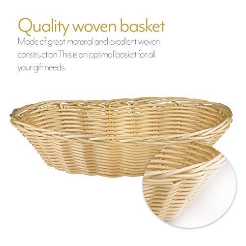 [6 pk] Baskets for Gifts Empty| 7x9" Small Wicker-look Empty Baskets to Fill| DIY Gift Basket Set with Basket Bags and Gold Pull Bows| Thanksgiving, Christmas, Easter Gift Basket Kit| Gift to Impress