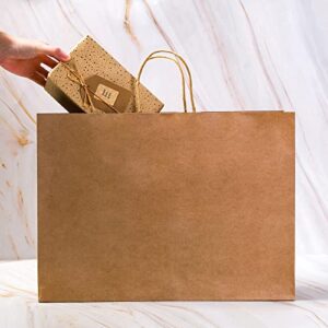 Ecoptimize Kraft Paper Bags with Handles, 30 PCS 16"x6"x12" Brown - Eco-Friendly, Compostable & Recyclable Gift Bags from 100% Wood Pulp - High Tensile & Load Capacity for Retail, Shopping, Wedding, Birthday