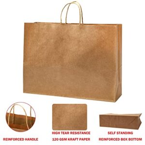 Ecoptimize Kraft Paper Bags with Handles, 30 PCS 16"x6"x12" Brown - Eco-Friendly, Compostable & Recyclable Gift Bags from 100% Wood Pulp - High Tensile & Load Capacity for Retail, Shopping, Wedding, Birthday