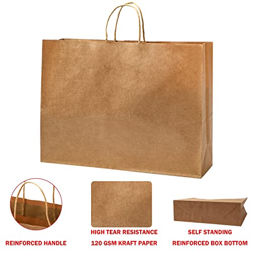 Ecoptimize Kraft Paper Bags with Handles, 30 PCS 16"x6"x12" Brown - Eco-Friendly, Compostable & Recyclable Gift Bags from 100% Wood Pulp - High Tensile & Load Capacity for Retail, Shopping, Wedding, Birthday