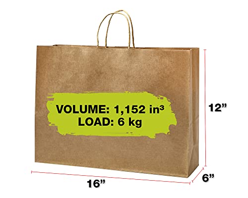 Ecoptimize Kraft Paper Bags with Handles, 30 PCS 16"x6"x12" Brown - Eco-Friendly, Compostable & Recyclable Gift Bags from 100% Wood Pulp - High Tensile & Load Capacity for Retail, Shopping, Wedding, Birthday